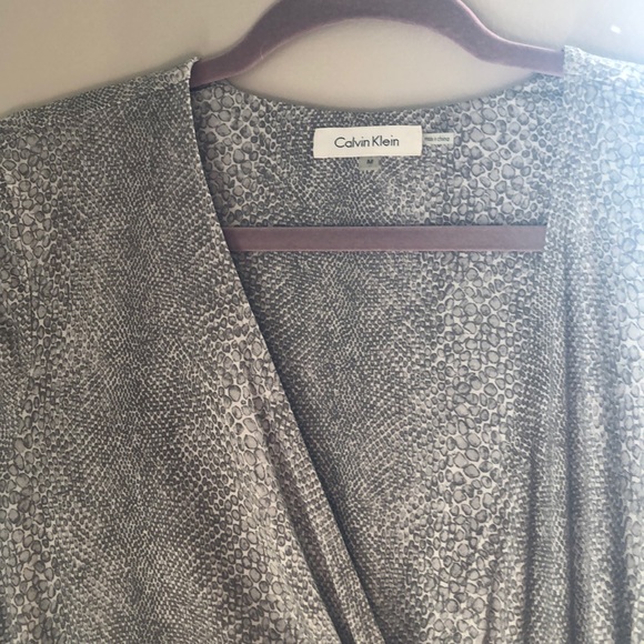 Calvin Klein | Dresses | Calvin Klein Grey Python Print Wrap Dress M ...